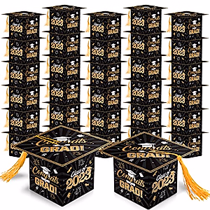 Graduation Party Favor 36 PCS Graduation Candy Boxes Black Gold Class of 2023 Congrats Grad Cap Shaped Favor Boxes Sweet Chocolate Gift Box with Tassels for 2023 Graduation Gifts Ceremony Party Decoration