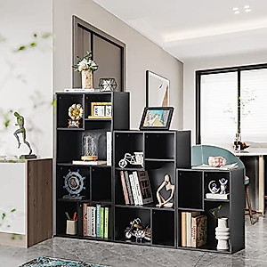 VECELO Wide 8-Cube Wood Organizer Bookcase Sets, Fits Tallest Hardcovers, 3-Tier Customized Storage Display Shelf, Free Standing for Living Room, Bedroom, Kids Room, Office, Black