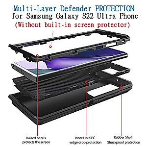 Bisbkrar Defender Case for Samsung Galaxy S22 Ultra 5G, Phone Case [Military Grade] 3 in 1 Shockproof Rugged Protective, Heavy Duty Bumper Cover for Galaxy S22 Ultra 5G(Black(with Belt Clip)) (Black)