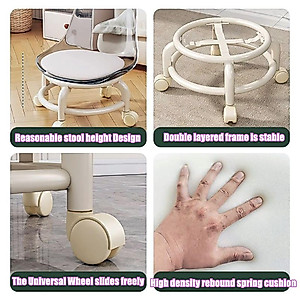 360° Swivel Chair Low Stool Rolling Stool with Backrest Low Height Roller Stool with Universal Swivel Caster Wheels for Home Office, Adult, Kids Chair (Brown)