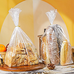 NPLUX Bread Bags for Homemade - Clear Cellophane Bags Plastic Treat Bags with Ties for Airtight Storage of Baked Goods（100PACK, 8x8x14in)