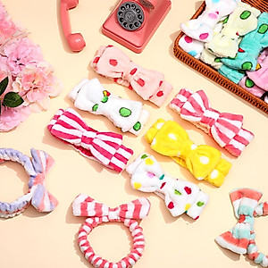 Giegxin 48 Pieces Spa Headband Bulk Bow Hair Band Facial Makeup Headbands Fluffy Plush Headband for Women Washing Face Spa Shower Cleansing (Novel Pattern)