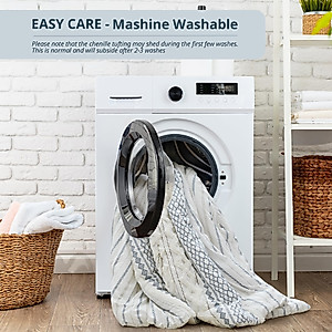 INK+IVY Comforter for Queen Size Bed, Chenille Tufted, Breathable Cotton Comforter Set Queen, All Season Modern Boho Comforter with Farmhouse Bedding Flare, 2 Matching Shams, Queen White/Navy 3 Piece