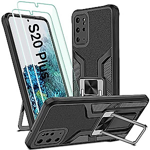 AKINIK for Galaxy S20 Plus Case, S20 Plus Case with Self Healing Flexible TPU Screen Protector [2 Pack],Military Grade Double Shockproof with Kickstand Case for Samsung Galaxy S20 Plus-Black