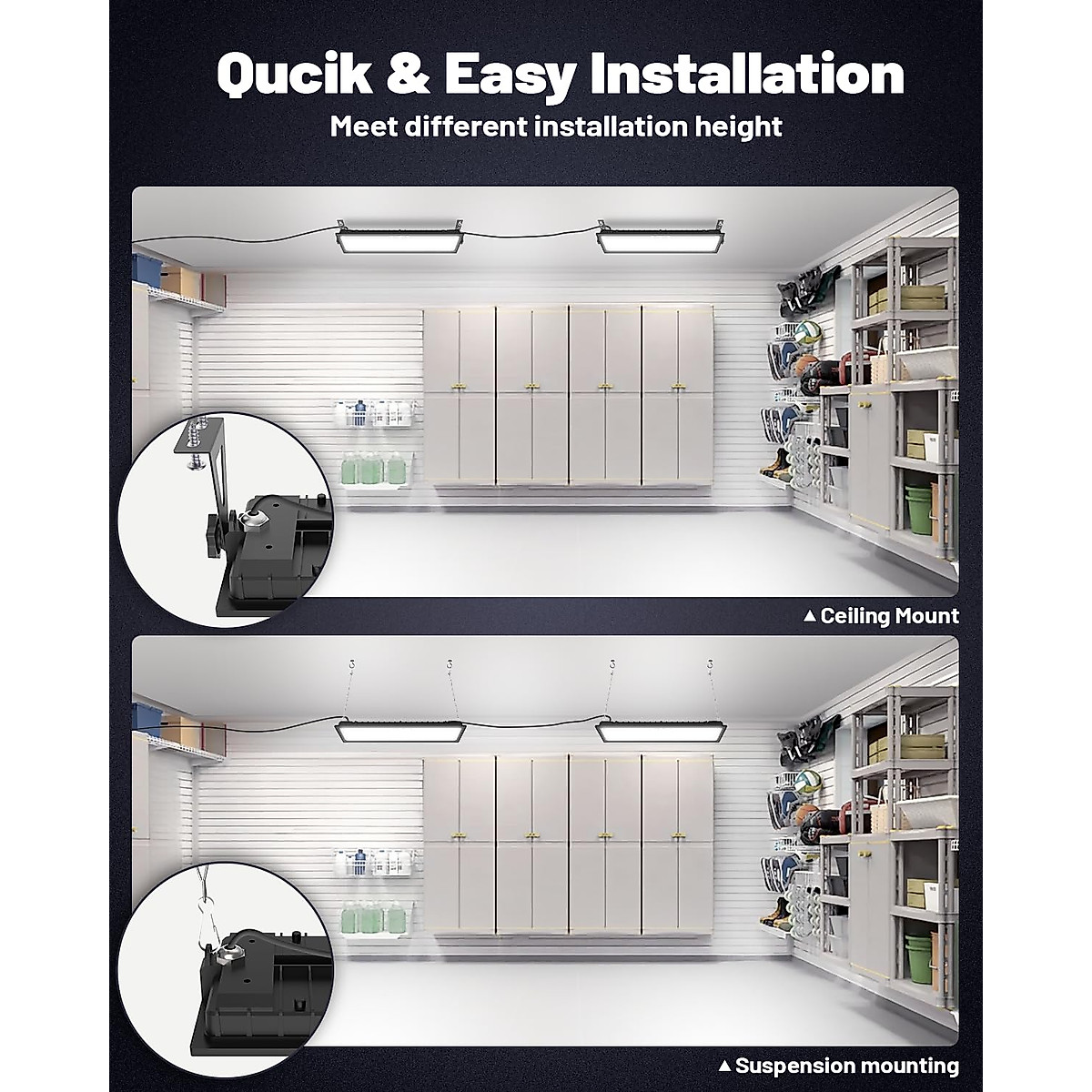 AGranTOP 2 Pack Linkable LED Shop Light - 100W 15000LM Aluminum Plug in Garage Light w/ 9.84ft Power Cord and On/Off Switch, 6500K Shop Lights for Garage, Workshop, Warehouse