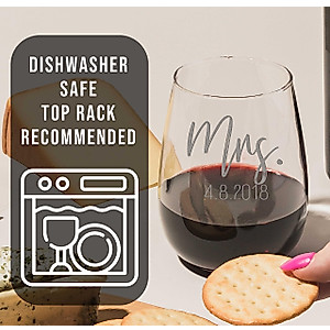 Personalized Etched Monogram 17oz Stemless Wine Glass - Wine Gifts for Women, Customized Engraved Wedding Gifts, Unique Mother's Day Gift, Bridesmaid, Customizable Birthday Wine Tumbler, Caldwell