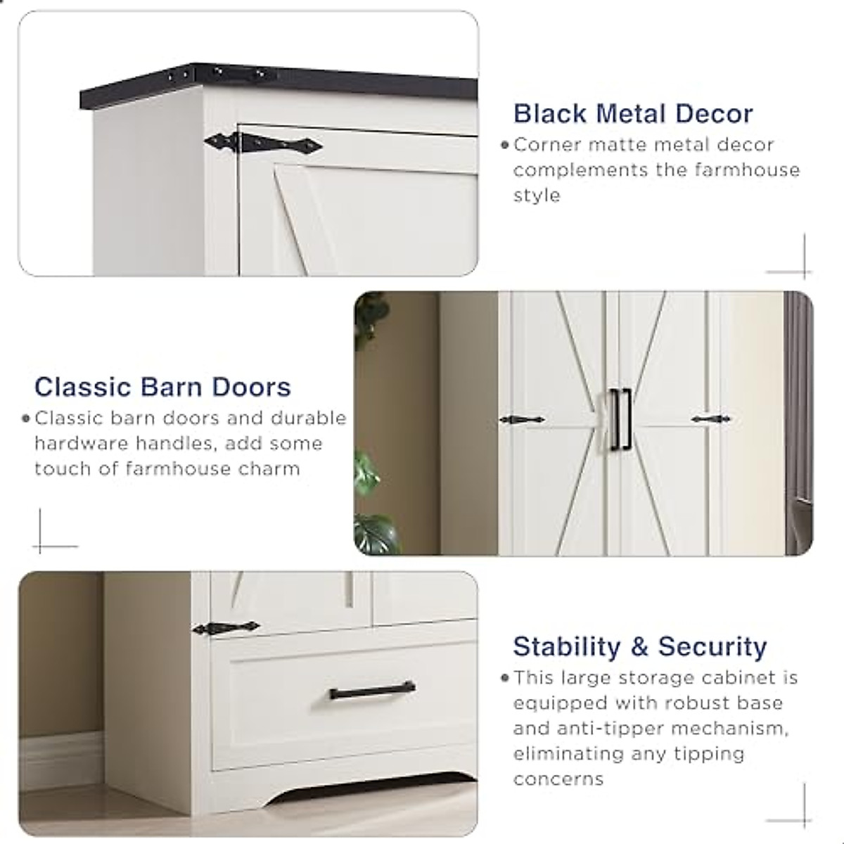 JXQTLINGMU Farmhouse Storage Cabinet with Adjustable Shelves, Bathroom Storage Cabinet with Barn Doors for Bathroom, Utility Room, Living Room, Kitchen, Antique White