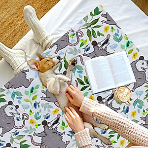 Opossum Blanket Floral Possum Throw Blanket Gifts for Girls Boys Kids Possum Stuffed Animal Lovers Super Soft Flannel Blanket for Sofa Plush Warm Cozy Bed Home Decor,30"x40"for Baby/Pets