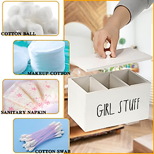 Farmhouse Bathroom Organizer Tampon Storage Container for Bathroom Decorative Countertop Organizer Storage Box Wood Movable Partition Feminine Product Organizer with Lid for Cosmetics (Blank Style)