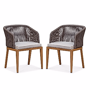 PURPLE LEAF 2 Pieces Patio Dining Chair All-Weather Wicker Aluminum Frame for Lawn Garden Backyard Deck Outdoor Dining Chair with Cushions, Brown Armchair