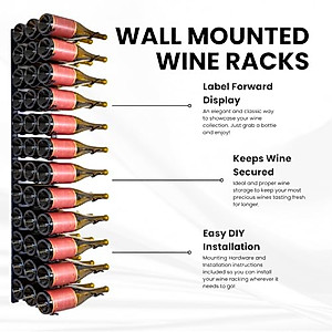 Jagged Ridge Wine Rooms Wall-Mounted Metal Wine Rack - 36 Wine Bottle Holder, Modern, Matte Black, Designed in Canada by Wine Enthusiasts