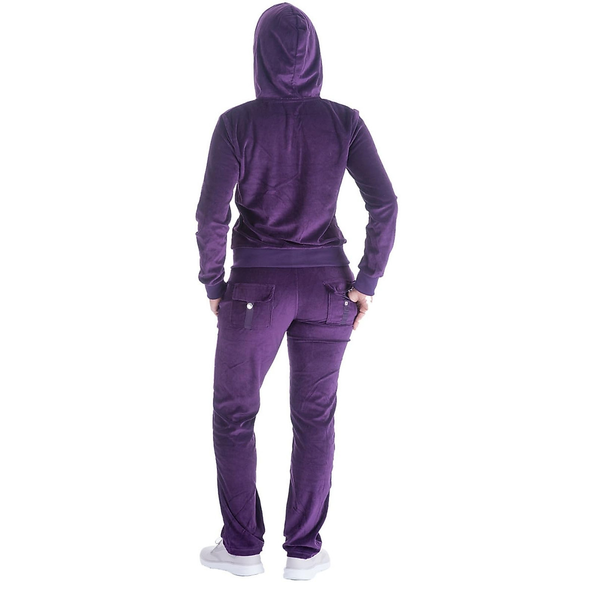 LeeHanTon Women Jogging Suits Sets Velour Outfit Athletic Zip Up Hoodie and Sweatpants Solid Workout 2 Pieces Tracksuit Purple M
