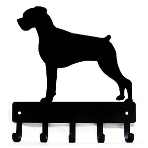 The Metal Peddler Boxer (Natural Ears) Key Holder Hanger - Small 6 inch Wide with 5 Hooks - Made in USA