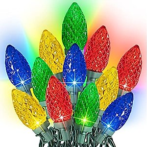 Dazzle Bright 24.5 FT Christmas C9 String Lights, 50 LED 120V Extendable Green Wire Fairy Lights Outdoor with UL Certified for Patio Xmas Tree Wedding Yard Home Party House Decorations (Multi-colored)