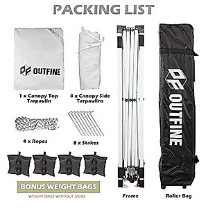 OUTFINE Canopy 10'x10' Pop Up Commercial Instant Gazebo Tent, Fully Waterproof, Outdoor Party Canopies with 4 Removable Sidewalls, Stakes x8, Ropes x4 (White, 10*10FT)