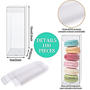 100 PCS Clear PET Plastic Storage Boxes Transparent Present Box Empty Containers Rectangle Cube Candy Chocolate Cookies Treat Boxes for Christmas,Wedding,Party,Baby Shower, 2 x 2 x 6 inch