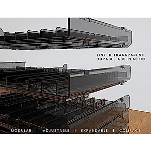 TOOLI-ART 72 Art Marker Storage Tray Desk Organizer Holder, Adjustable Dividers, Modular, Expandable, Stackable, Fit Most Pen, Pencil, Brushes. School, Home, Multi Purpose Tinted Plastic 6 Trays