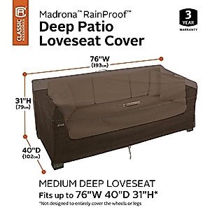 Classic Accessories Madrona Rainproof 76 Inch Deep Seated Patio Loveseat Cover