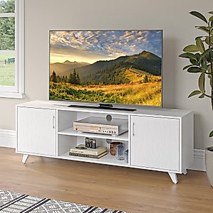 Panana TV Stand Television Stands TV Console Unit with Shelf and 2 Doors Storage Cabinets for Living Room Bedroom for TVs up to 70 Inches (White,62.99 inches)