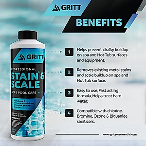 Gritt Commercial Metal Out Stain and Scale Control | Pool, Hot Tub and Spa Chemicals for Scale Metal and Stain Control | Calcium Remover and Scale Preventer | Hardness Decreaser for Hard Water 32oz