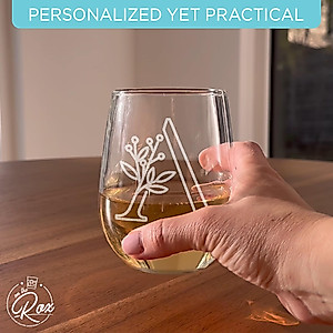 On The Rox Drinks Monogrammed Gifts For Women and Men - Letter A-Z Initial Engraved Monogram Stemless Wine Glass - 17 Oz Personalized Wine Gifts For Women and Men (A)