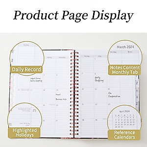 2024 Planner - Weekly & Monthly Planner with Tabs, 8.2'' x 6.2'', 12-Months Planner with Monthly Tabs, Twin-Wire Biding, Holidays, Notes Pages, Back Pocket - Floral