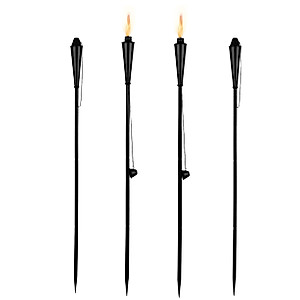 BIRDROCK HOME Mallorca Outdoor Torches - Relaxing Backyard Lighting, Easy Refill Extra Wide Mouth, Adjustable Height, Citronella Oil Compatible - Set of 4, Black, 13oz
