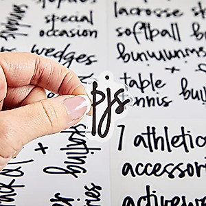 Talented Kitchen 224 Closet Labels for Bins and Baskets, Preprinted Black Script Stickers for Clothing Organization and Storage Containers (Water Resistant)