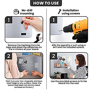 Stainless Steel Metal Magnet Board - 17.5 x 11.5 Flat Silver Magnetic Board for Magnets and Bulletin Board - Includes Dual Lock Tape