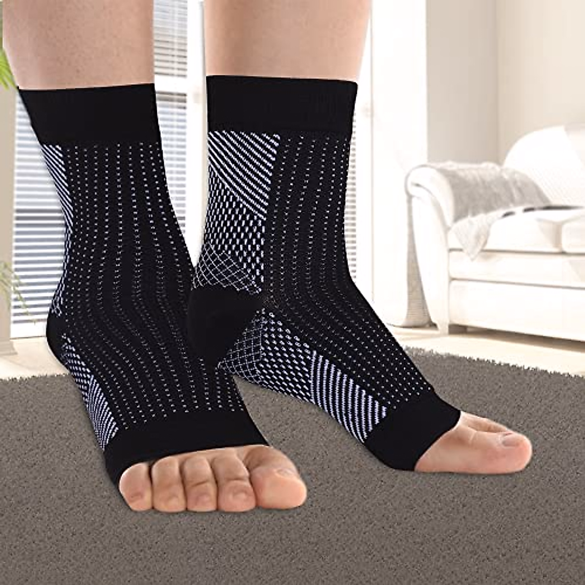 Define Essentials Compression Plantar Fasciitis Socks Ankle Compression Sleeve Heels Arch Supports & Heel Pain Relief Ankle Supports for Men and Women (White, Large-XLarge)