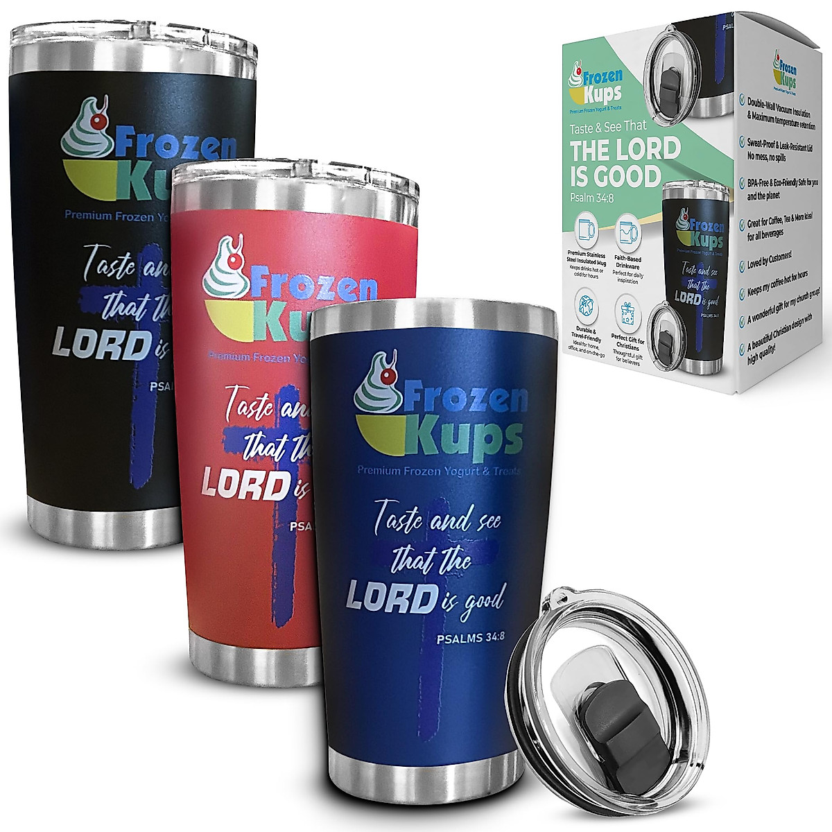 Frozen Kups 20oz Stainless Steel Tumbler Blue, Vacuum Insulated Coffee Tumbler with Lid, Hot and Cold Travel Coffee Mug, Durable Spill-Proof Insulated Coffee Mug, Double-Wall Insulated Tumbler (Blue)