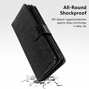 Varikke for iPhone 15 Pro Max Wallet Case Detachable with Card Holder for Women, Fashion Glitter PU Leather Strap Magnetic Flip Wallet Removable Phone Case Cover for iPhone 15 Pro Max 6.7", Black