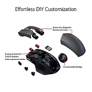 ASUS ROG Chakram X Origin Gaming Mouse, Tri-Mode connectivity (2.4GHz RF, Bluetooth, Wired), 36000 DPI Sensor, 11 programmable Buttons, Detachable Joystick, Paracord Cable, Black