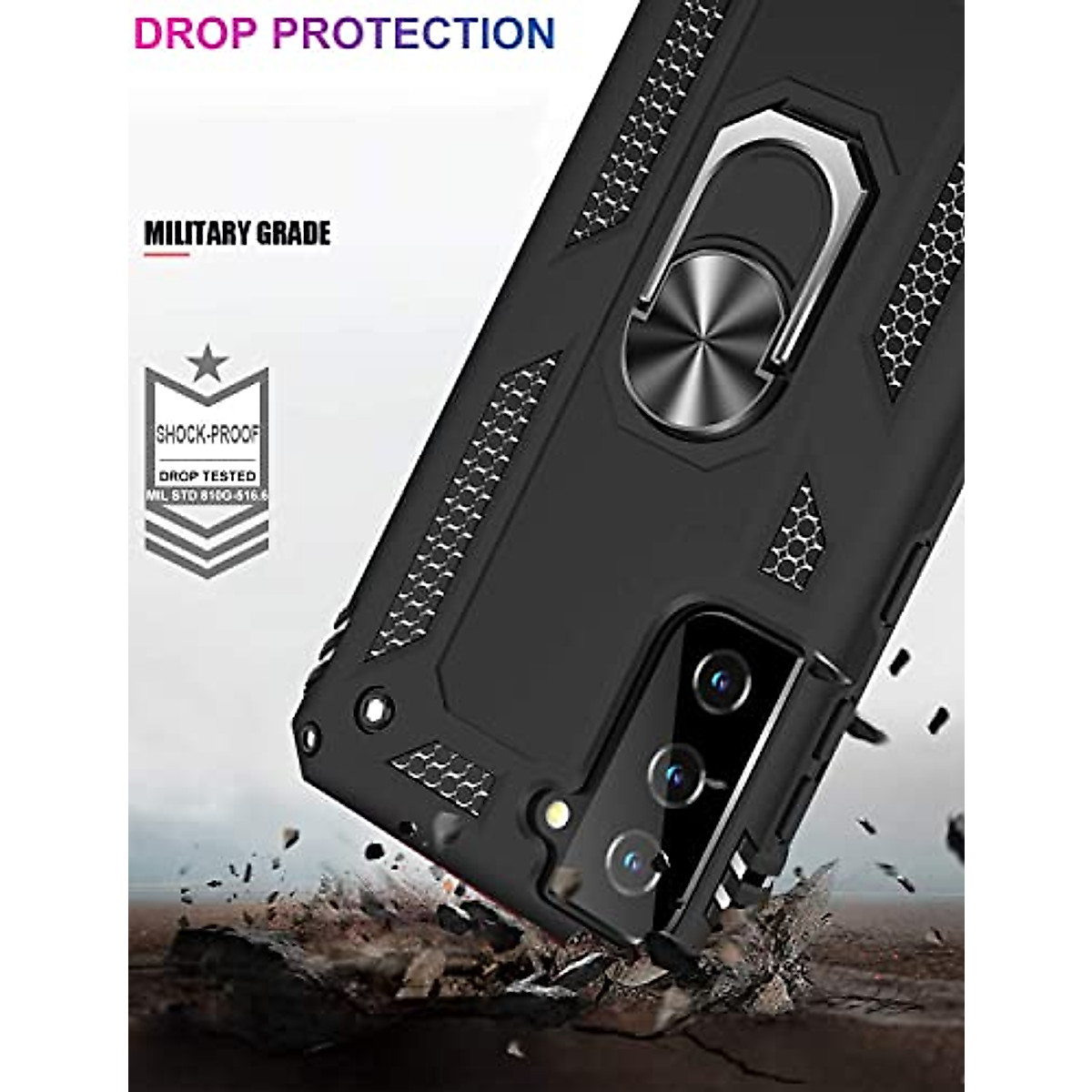 IKAZZ Galaxy S21 Plus Case,Samsung S21 Plus Cover Military Grade Shockproof Heavy Duty Protective Phone Case Pass 16ft Drop Test with Magnetic Kickstand for Samsung Galaxy S21 Plus Black