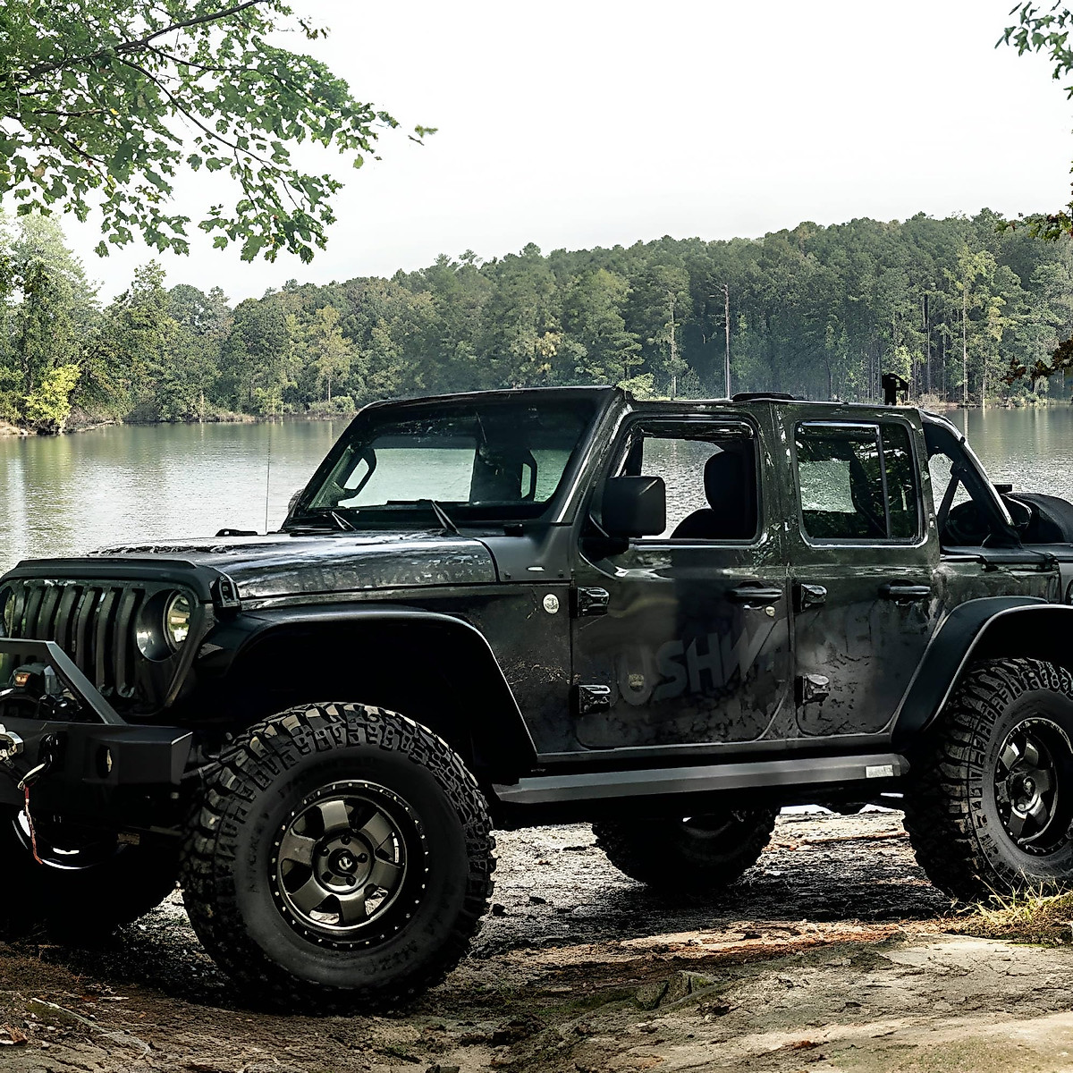 Bushwacker Jeep Flat Style Front Fender Flares | 2-Piece Set, Black, Textured Finish | 10053-07 | Fits 2007-2018 Jeep Wrangler JK