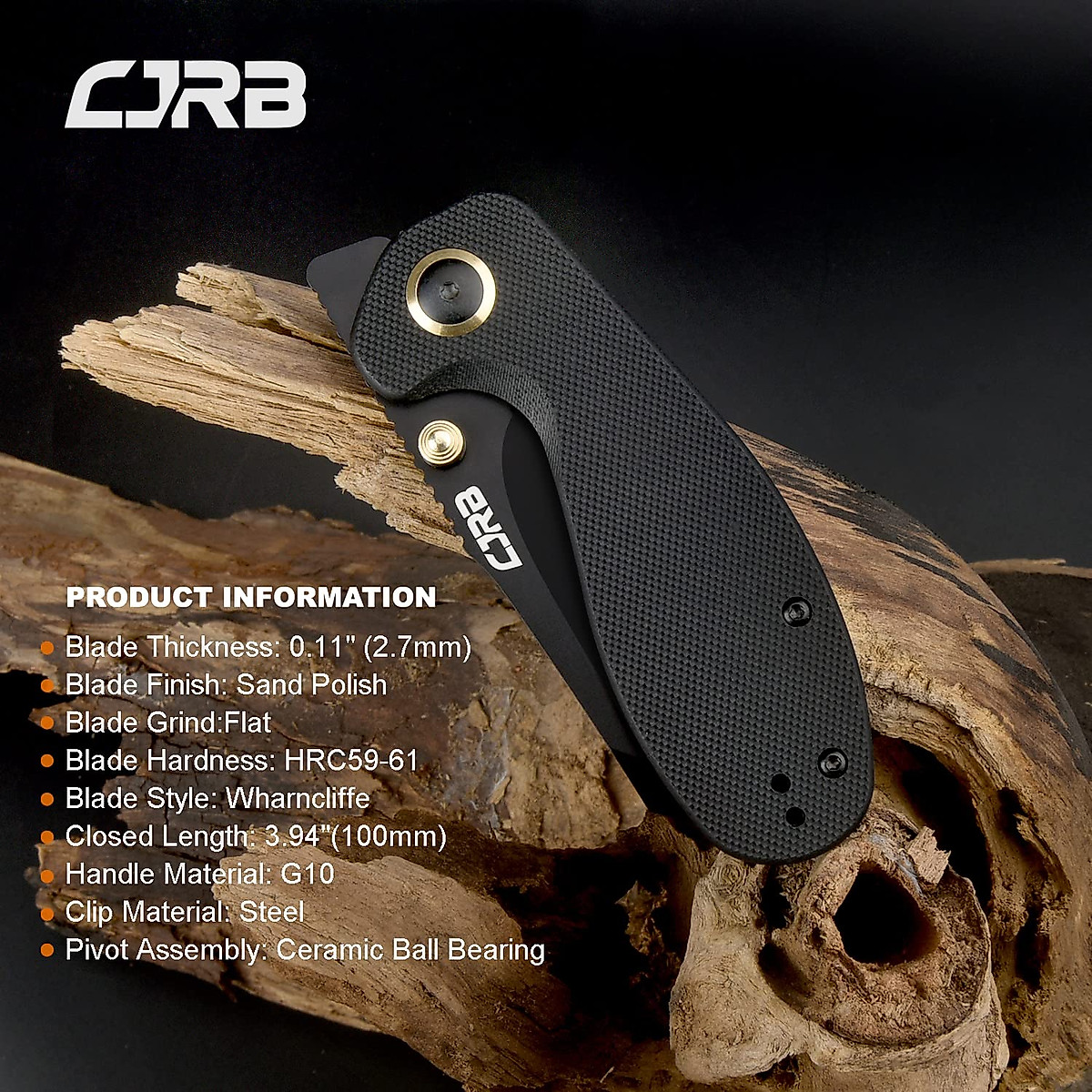 CJRB Folding Pocket Knife Maileah Tactical Knife with AR-RPM9 Powder Steel Balde and G10 Small Tactical Pocket Knife EDC for outdoor survival hunting camping J1918 (Black Blade/Black Handle)