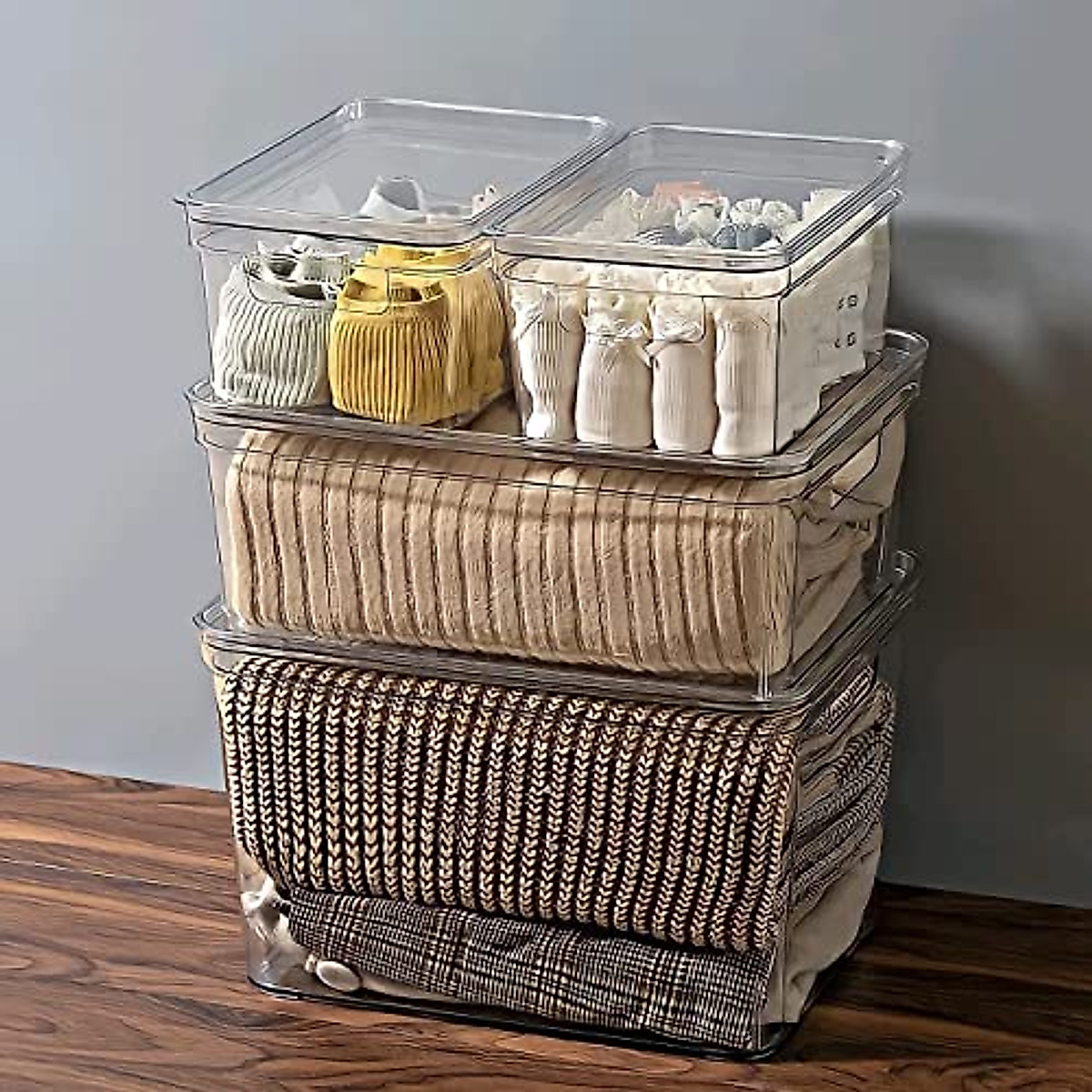 Tidyhome - 2 XLARGE Clear Plastic storage bins with lids- (14inchL×11inchW×9inchH)-Bins Handle for Office, Entryway,Cabinet, Bedroom, Laundry Room, Nursery and Transparent 14.2inchL×11inchW×9inchH