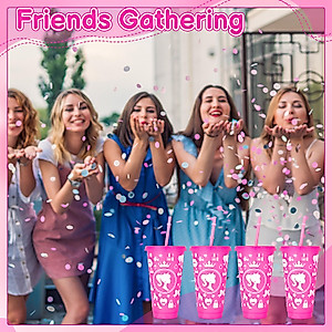 XLSXEXCL 12 Pcs Plastic Cups with Lids and Straws Glitter Tumbler 24 oz Travel Mug Cup Plastic Drinking Cups for Juices Parties Birthdays Party Bachelor Party (Hot Pink)