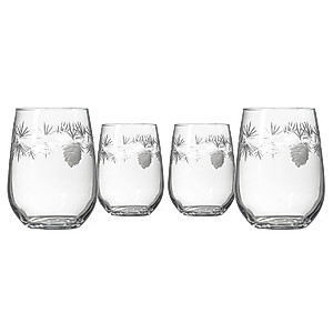 Rolf Glass Icy Pine Stemless Wine Tumbler 17 ounce - Stemless Wine Glasses – Lead-Free Glass - Etched Tumbler Glasses – Proudly Made in the USA (Set of 4)