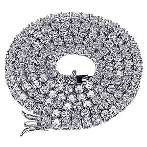 KMASAL 18k Gold Plated 1 Row 3MM Lab Simulated Diamond Iced Out Cubic Zirconia Chain Men's Hip-hop Tennis Choker Necklace Chain