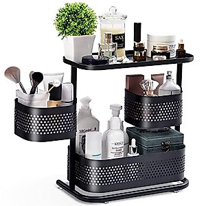 KINGRACK Bathroom Counter Organizer, 3 Tier Rotating Vanity Bedroom Storage cabinet, Cosmetic Holder Standing Shelf, Bathroom Tray for Countertop Storage, Kitchen Spice Rack,Black