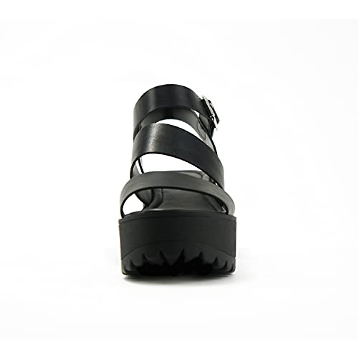 Soda ACCOUNT ~ Women Open Toe Two Bands Lug sole Fashion Heel Sandals with Adjustable Ankle Strap (Black, numeric_7)
