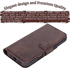 VENOULT Detachable Leather Wallet Case for iPhone 15 Pro, Man or Women Folio Cover, Compatible with Magsafe, RFID, Genuine Leather Card Holder Flip Case, Kick Stand (Chocolate Brown)