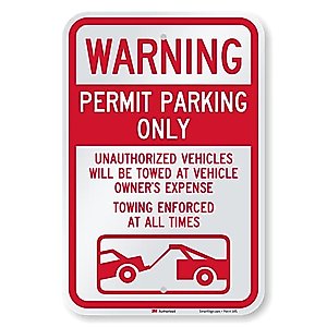 SmartSign "Warning - Permit Parking Only, Towing Enforced" Sign | 12" x 18" 3M Engineer Grade Reflective Aluminum