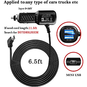 Car Charger for Garmin Nuvi, Garmin GPS Charger Cable,Mini USB Power Cord Cable Dual Port USB Vehicle Power Charging Cable Cord for Garmin Nuvi C255 Dashcam
