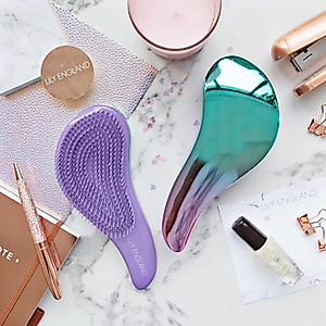 Lily England Detangler Brush for Curly Hair, Thick, Straight & Natural Hair - Gentle Detangling Hair Brush for Women, Kids & Toddlers with Flexible Bristles - Hairbrush for Wet & Dry Hair, Ombre