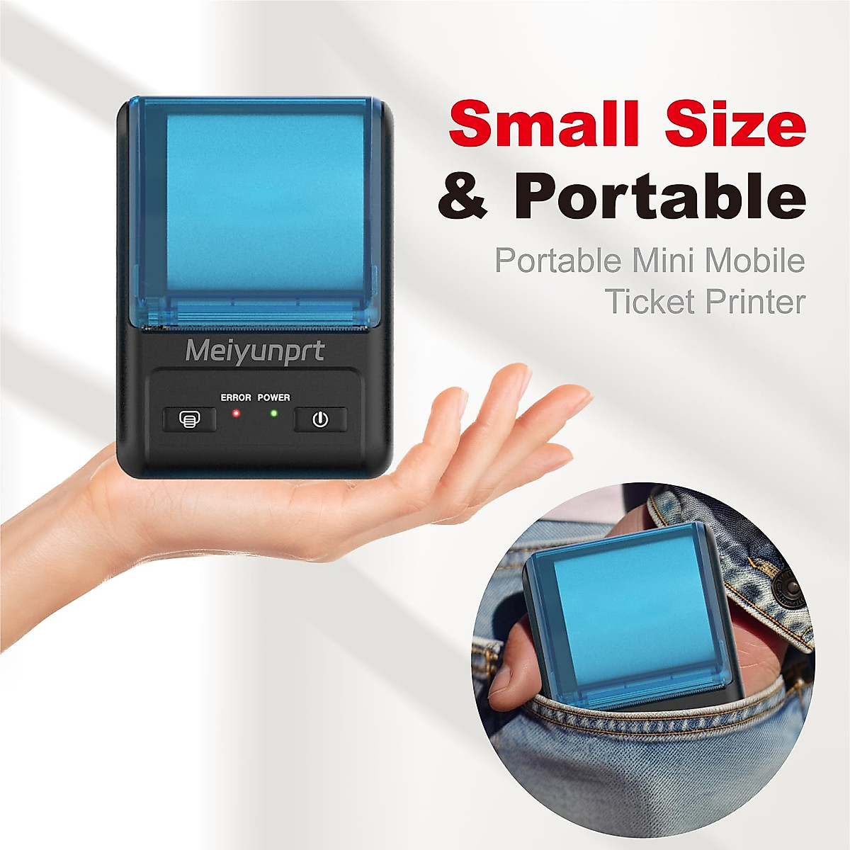 Meiyunprt Receipt Printer Bluetooth Portable Thermal POS Receipt Printer for Small Business 58mm Wireless Mini Mobile Receipt Printer for Android & Windows