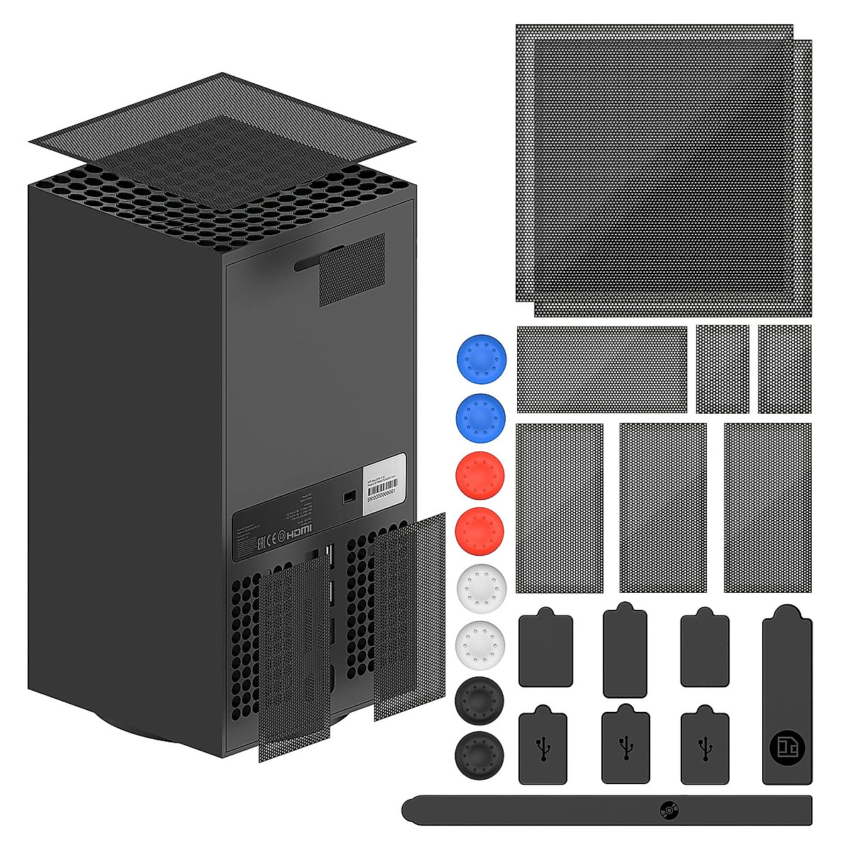 Dust Filter Cover for Xbox Series X with Rubber Dust Plugs, Top Case Vent Dust Proof Filter Cover, Silicone Dust Plugs and Thump Grip Caps for Xbox Series X - 2 Pack Sets