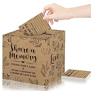 Memory Cards for Collections of Life, Kraft Share a Memory Cards with Box, Memory Cards Box for Guest Card Ideas Funeral Graduation Wedding Bridal Shower Baby Shower Birthday Anniversary Retirement