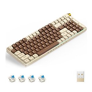 ROYALAXE X ProtoArc R100 Wireless Mechanical Keyboard, Hot Swappable Wired/Bluetooth 5.0/2.4G Wireless Keyboard with RGB Light for Windows & Mac, PBT Keycaps, Gateron G Blue Switch, Lava Brown